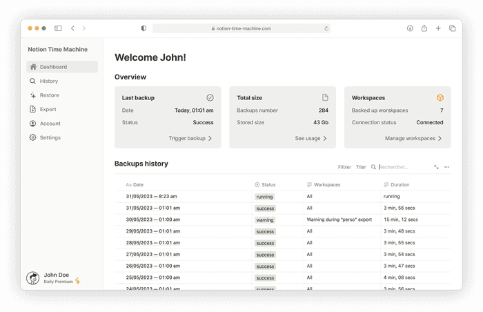 Notion Time Machine – Making your Notion data safe